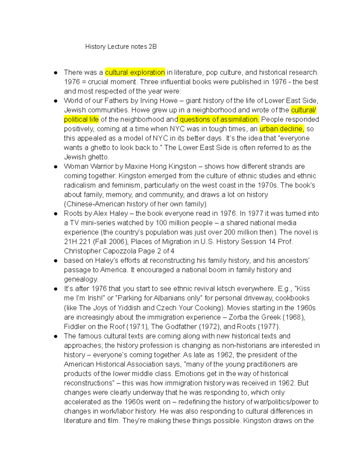 History Lecture notes 2B - 1976 = crucial moment. Three influential ...