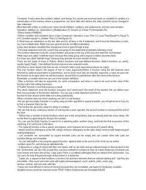 CQS 311 midterm cheat sheet - Constants: Fixed values like numbers ...