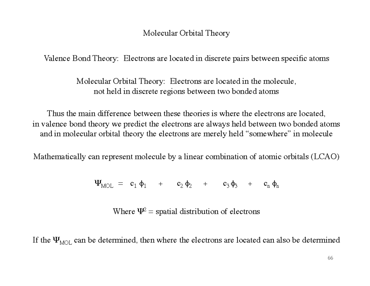 3-MO theory - Molecular Orbital Theory Valence Bond Theory: Electrons ...