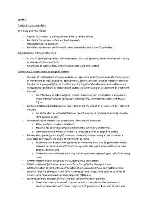 Assessment and intervention notes - W2: Assessments PEO framework and ...