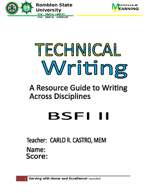 Technical Writing Module 1 - GRACE MISSION COLLEGE Catiningan, Socorro ...