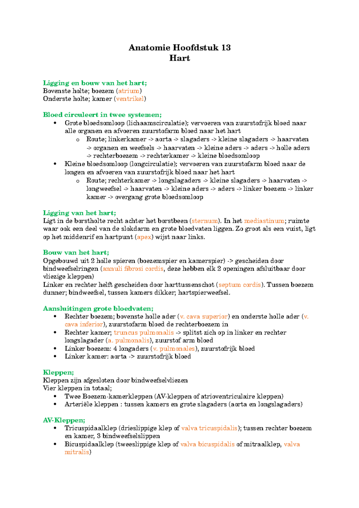 AFPF Samenvatting Anatomie H13; het hart - Anatomie Hoofdstuk 13 Hart ...