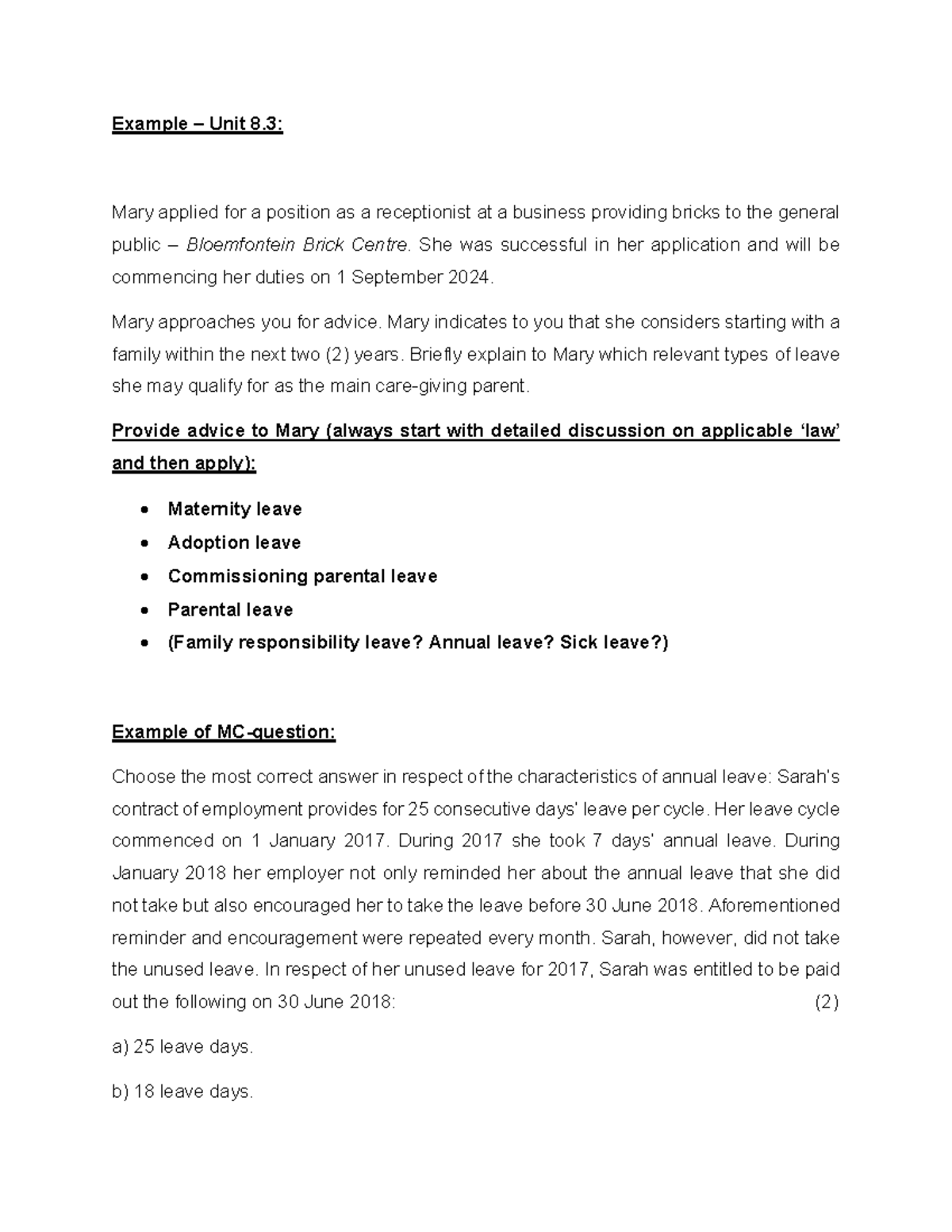 Example - employment equity act and minimum wages: solving questions ...