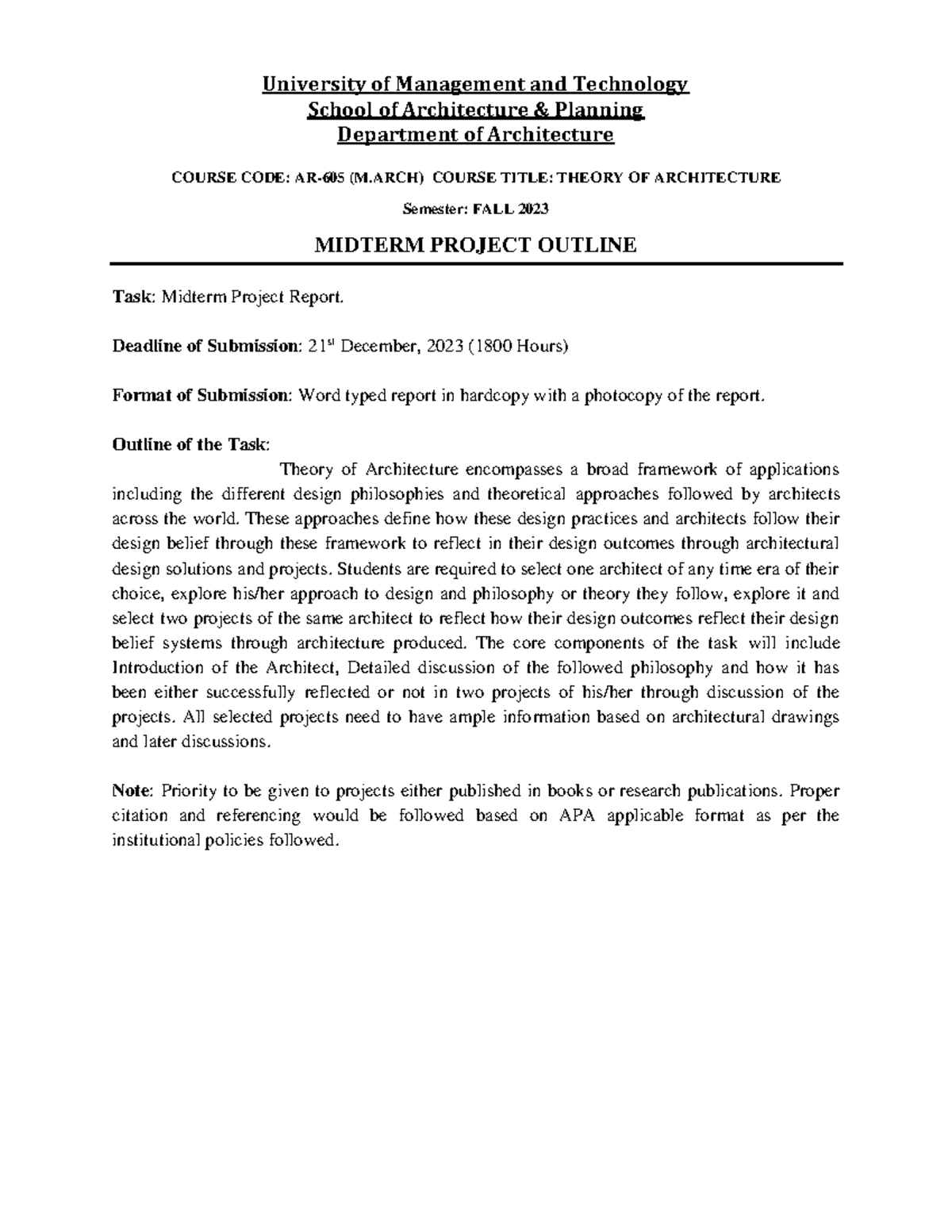 231217-DOC AR605-Theory Of Architecture Midterm Project Outline - University of Management and ...