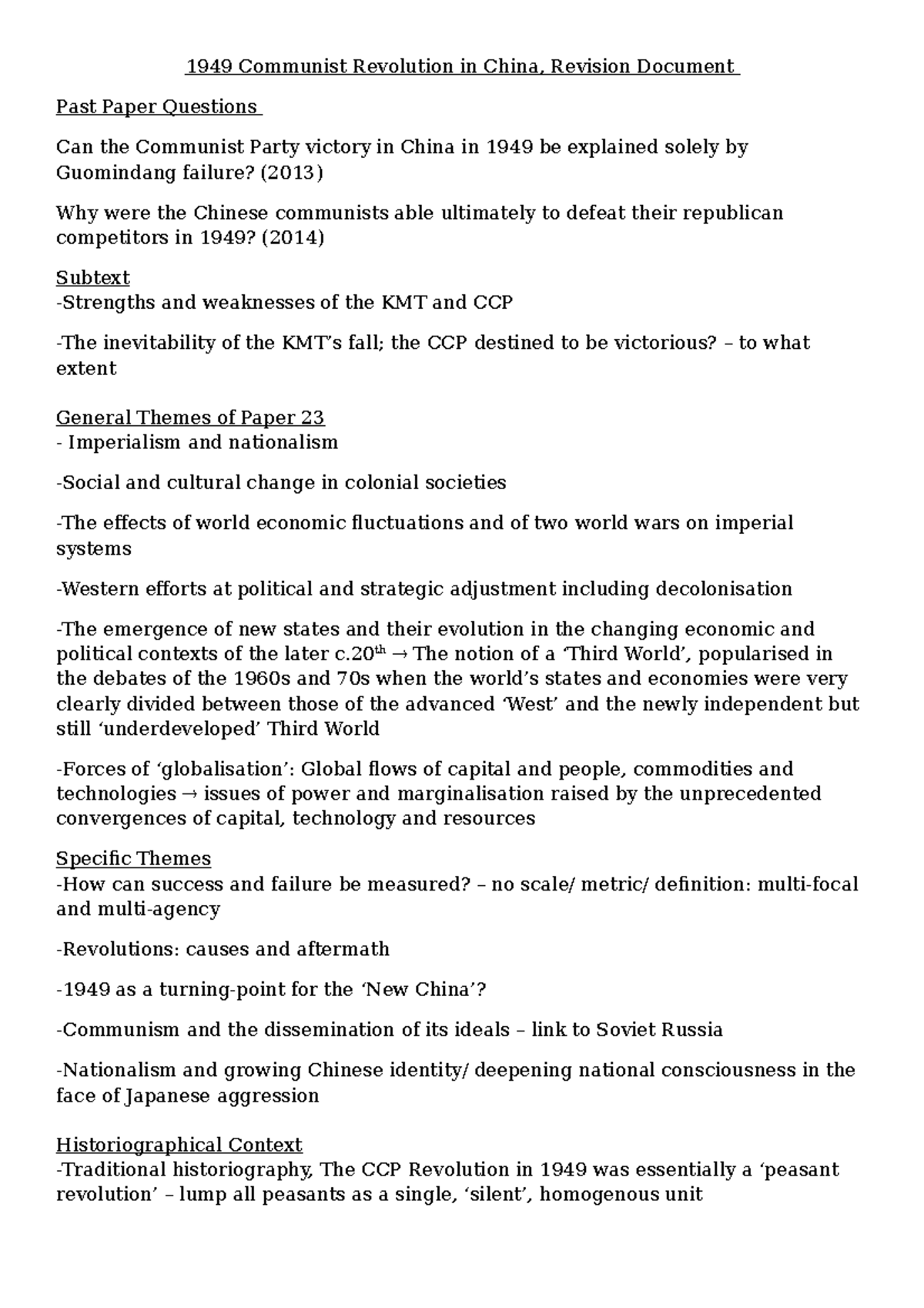 Revision Doc - 1949 Communist Revolution in China - 1949 Communist ...