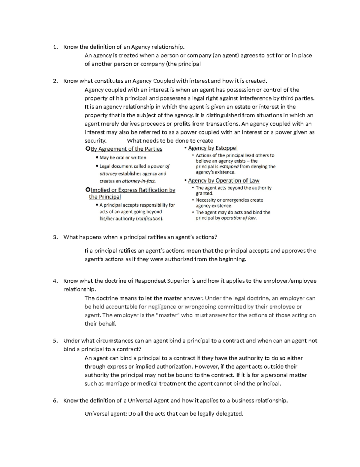 Business 3300 Study Guide Final - Know the definition of an Agency ...