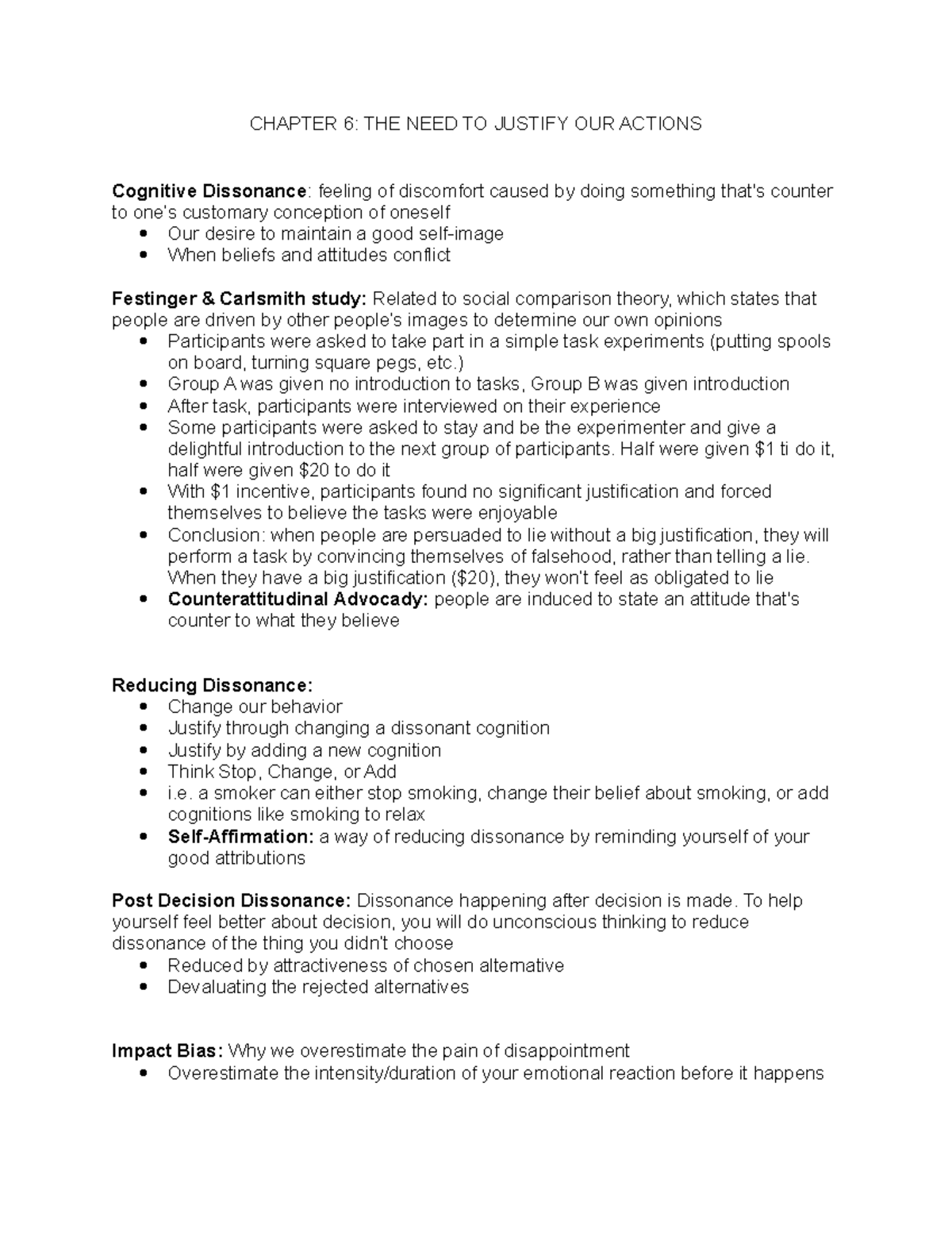 PSY 350 - Chapter 6 - "The need to justify our actions" - CHAPTER 6 ...