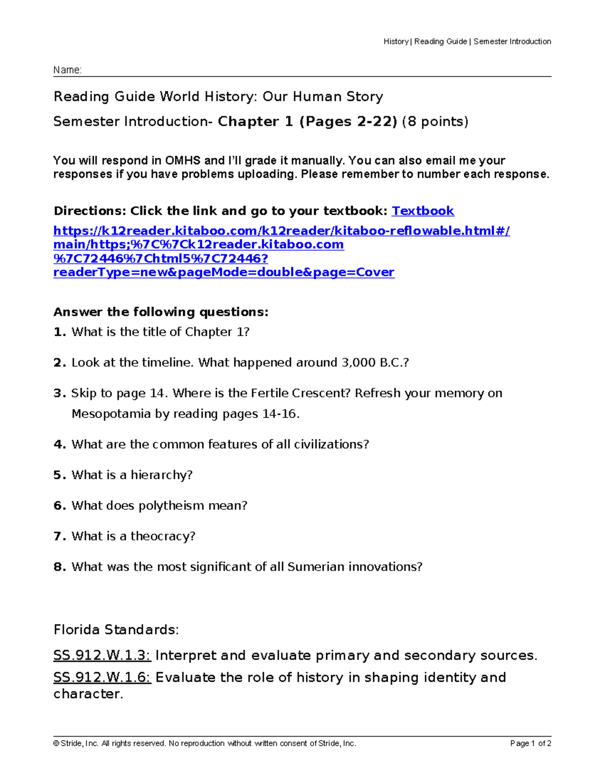 Intro Assignment Online Textbook - History | Reading Guide | Semester ...
