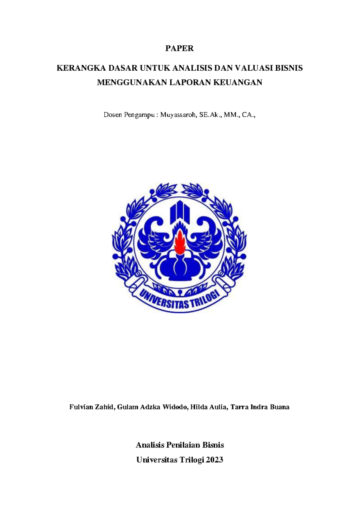 Paper Kelompok 1 APB - PAPER KERANGKA DASAR UNTUK ANALISIS DAN VALUASI ...