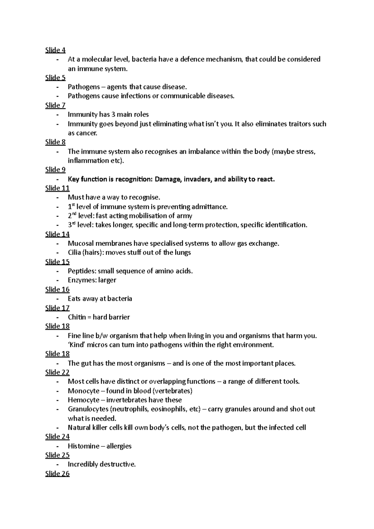 Immunity Lecture Notes Covering The Lecture About The Bodies Immune