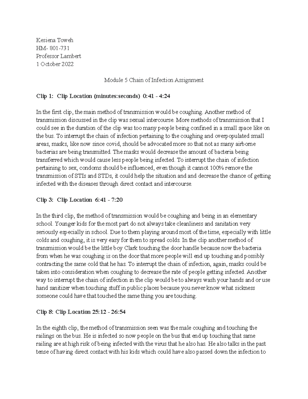 Module 5 Chain of Infection Assignment-Kesiena Toweh - Kesiena Toweh HM ...