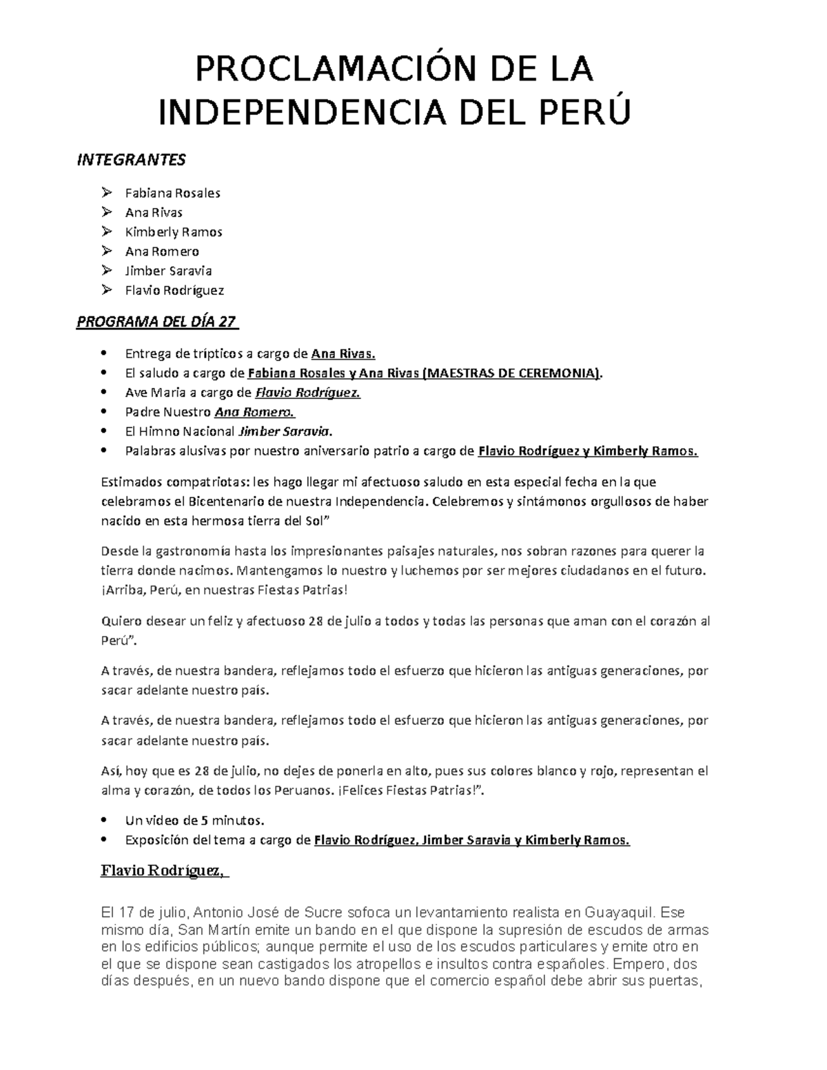 Proclamación DE LA Independencia DEL PERÚ - PROCLAMACIÓN DE LA INDEPENDENCIA DEL PERÚ ...