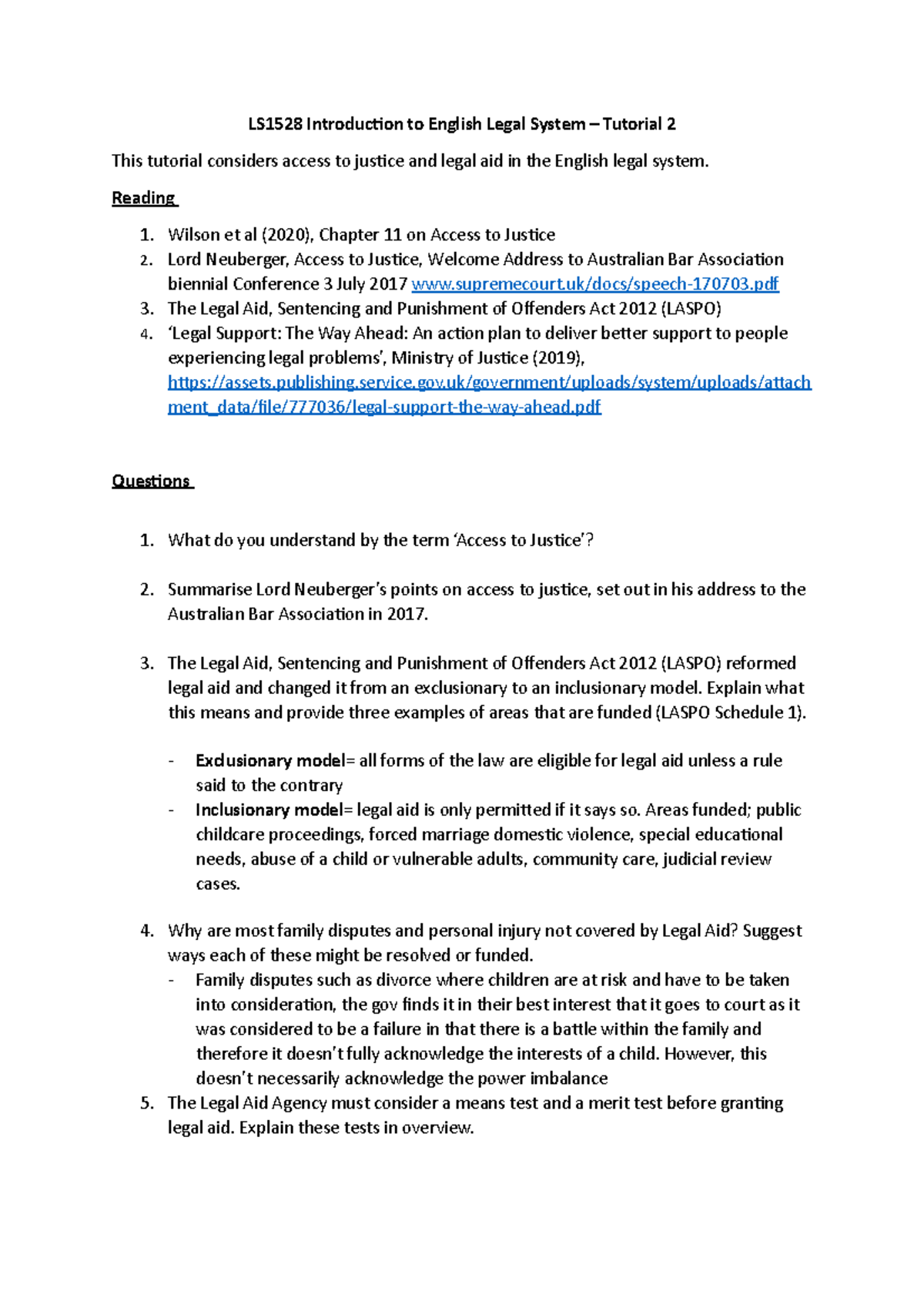 LS1528 Introduction to English Legal System - Reading Wilson et al ...