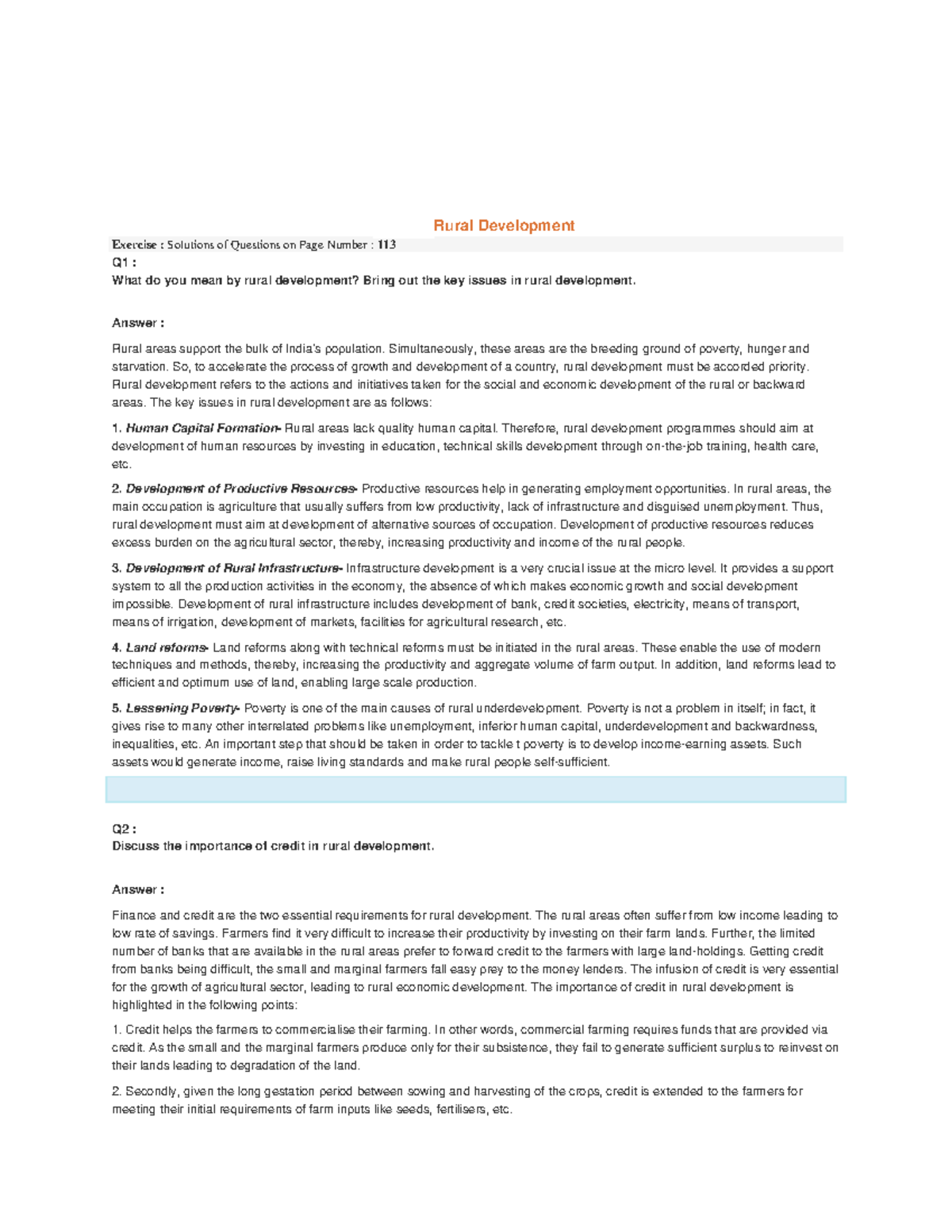 Rural Development - It's a lecture note - NCERT Solutions for Class 11 ...