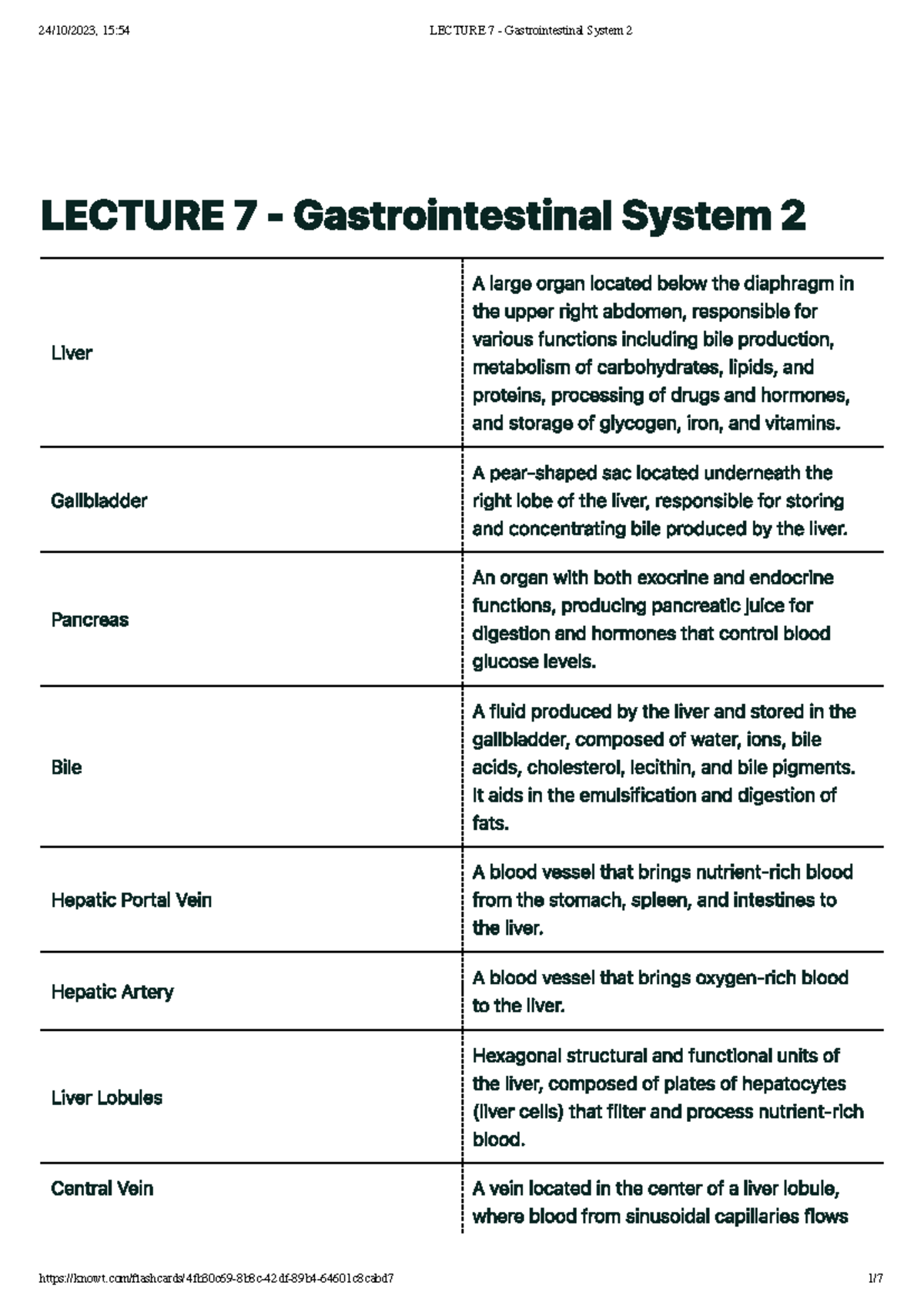 Lecture 7 - Gastrointestinal System 2 - M1B122672 - Studocu