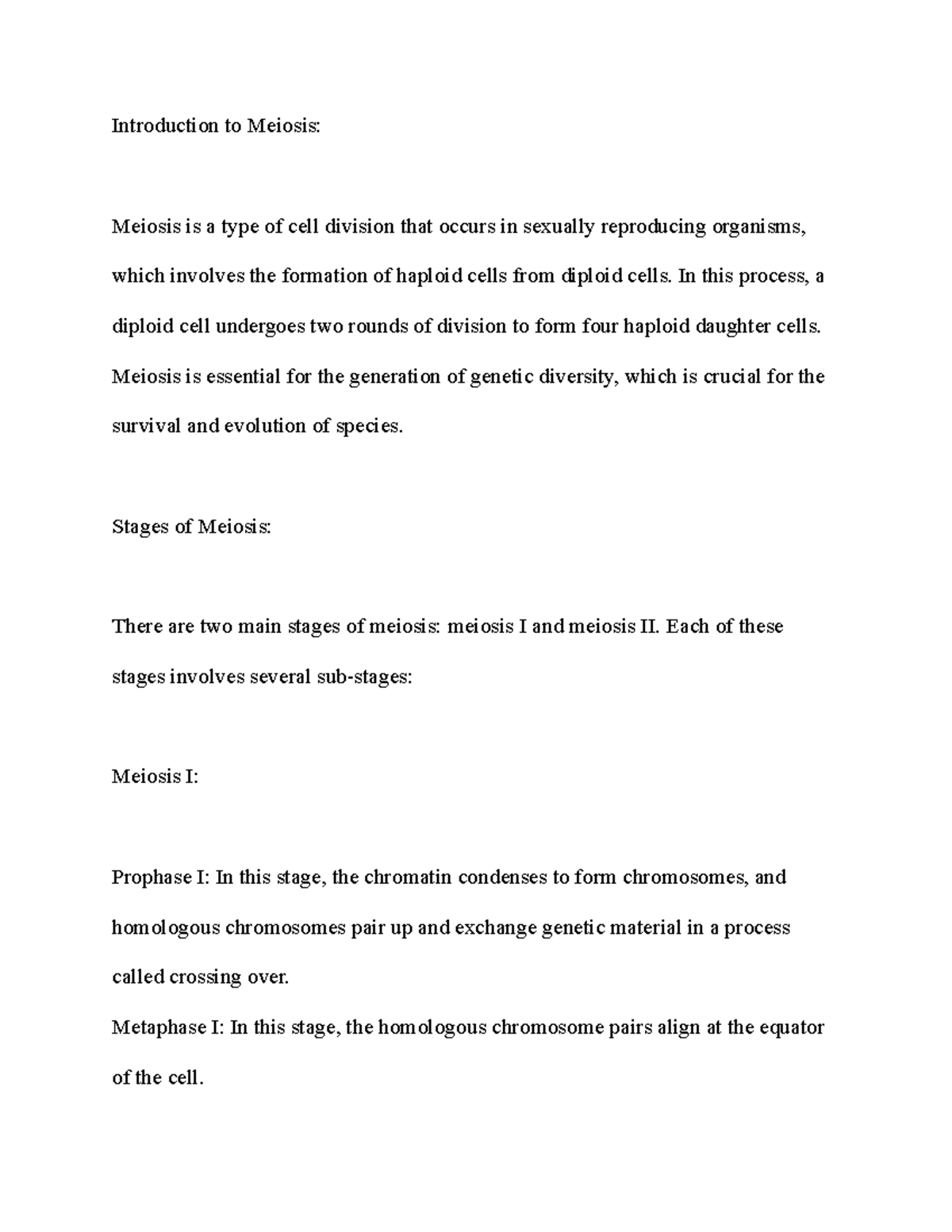 Meiosis Notes - Google Docs - Introduction to Meiosis: Meiosis is a ...