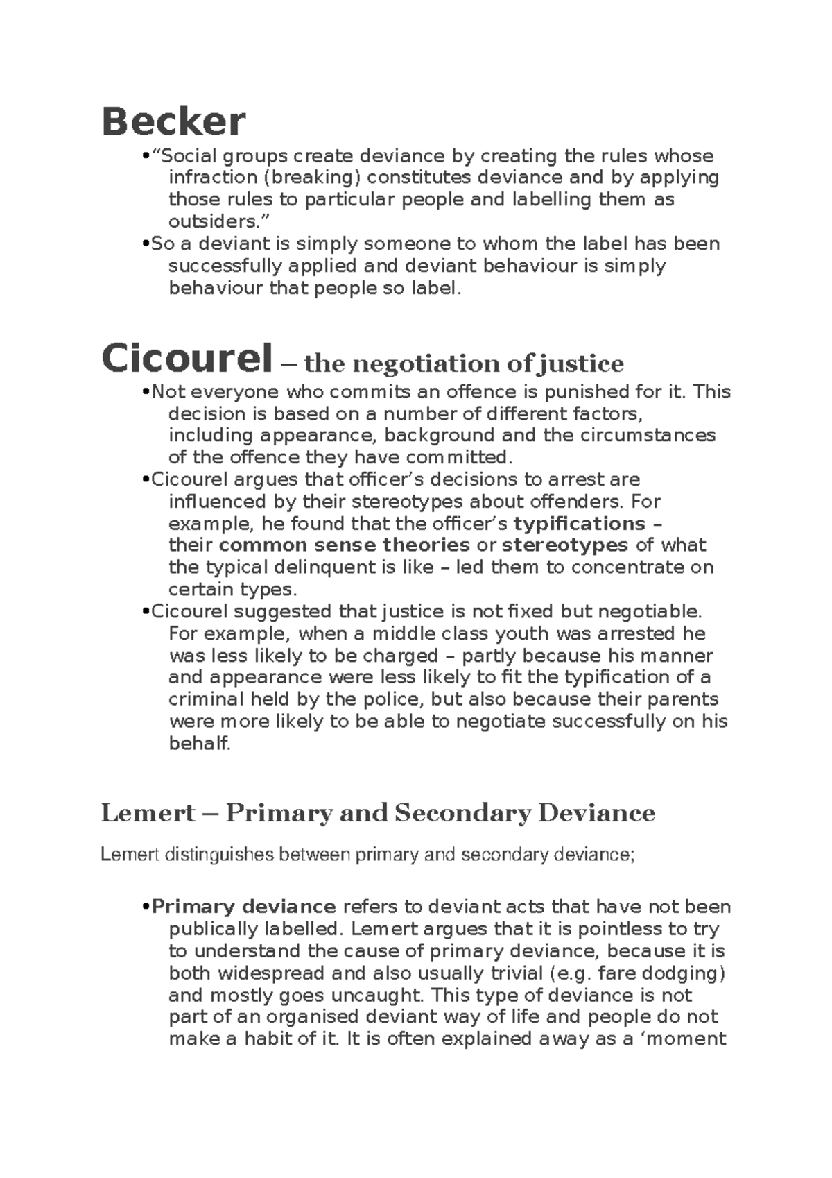 Sociology revision of different theories on deviance - UCL - Studocu