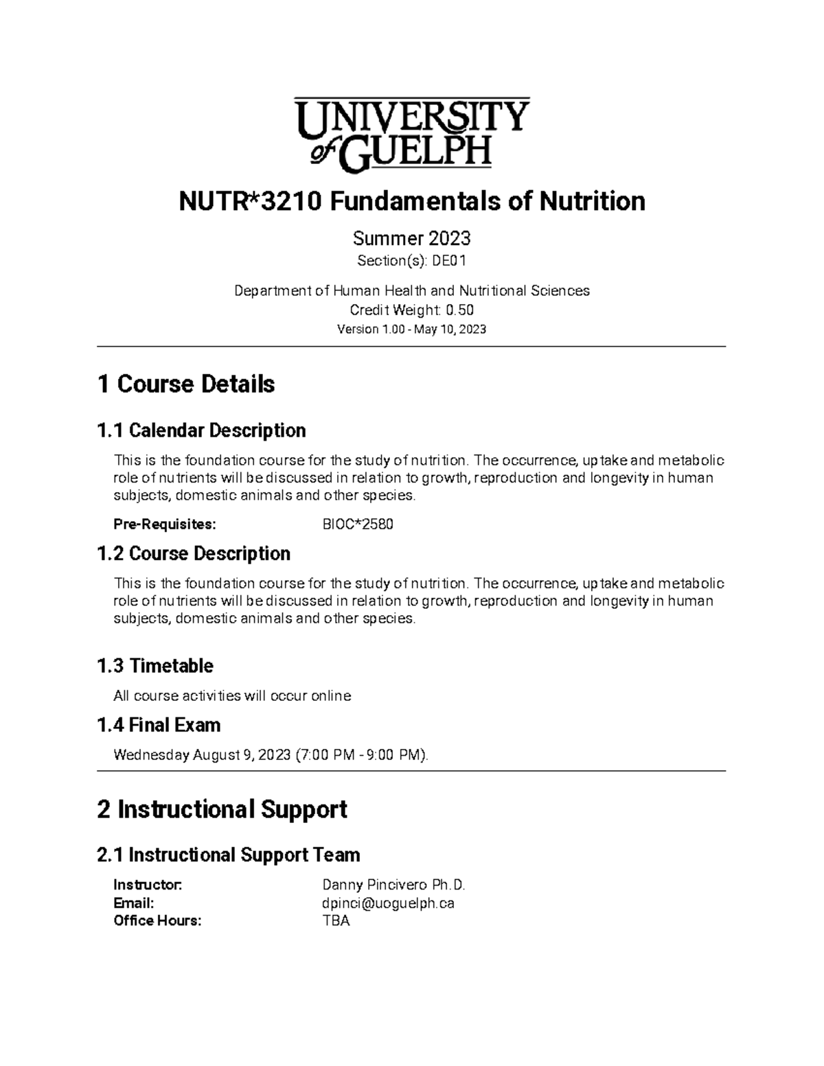 NUTR3210 DE - Course Outline S24 - NUTR*3210 Fundamentals of Nutrition ...