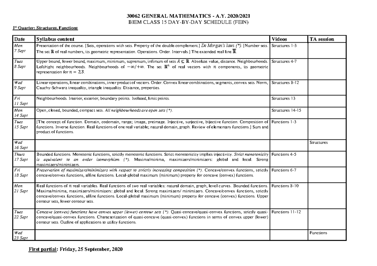 30062 BIEM15 Schedule (Fein) AY 2020 2021 - 30062 GENERAL MATHEMATICS ...