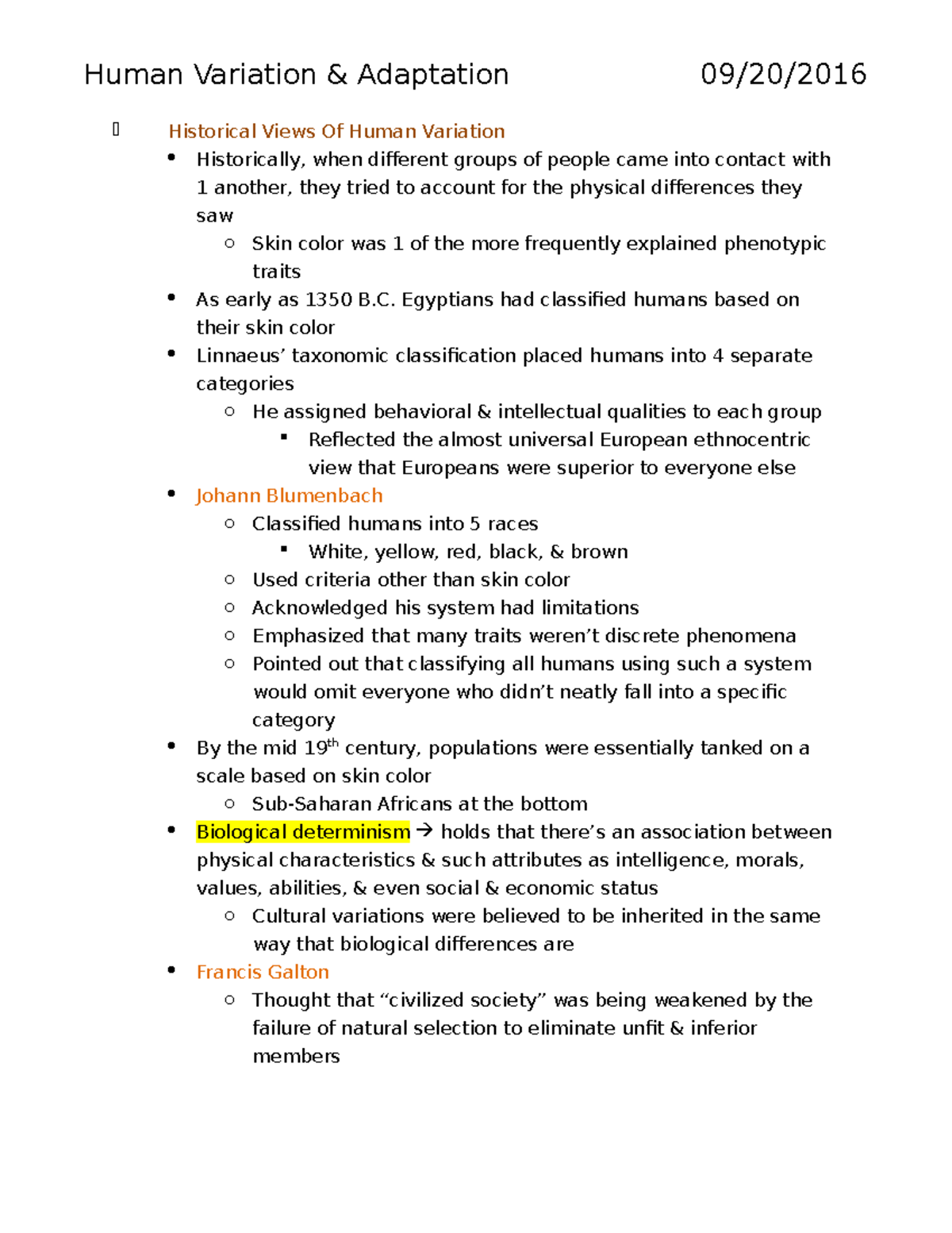 CH12 - Combination of book outline & lecture notes - Human Variation ...
