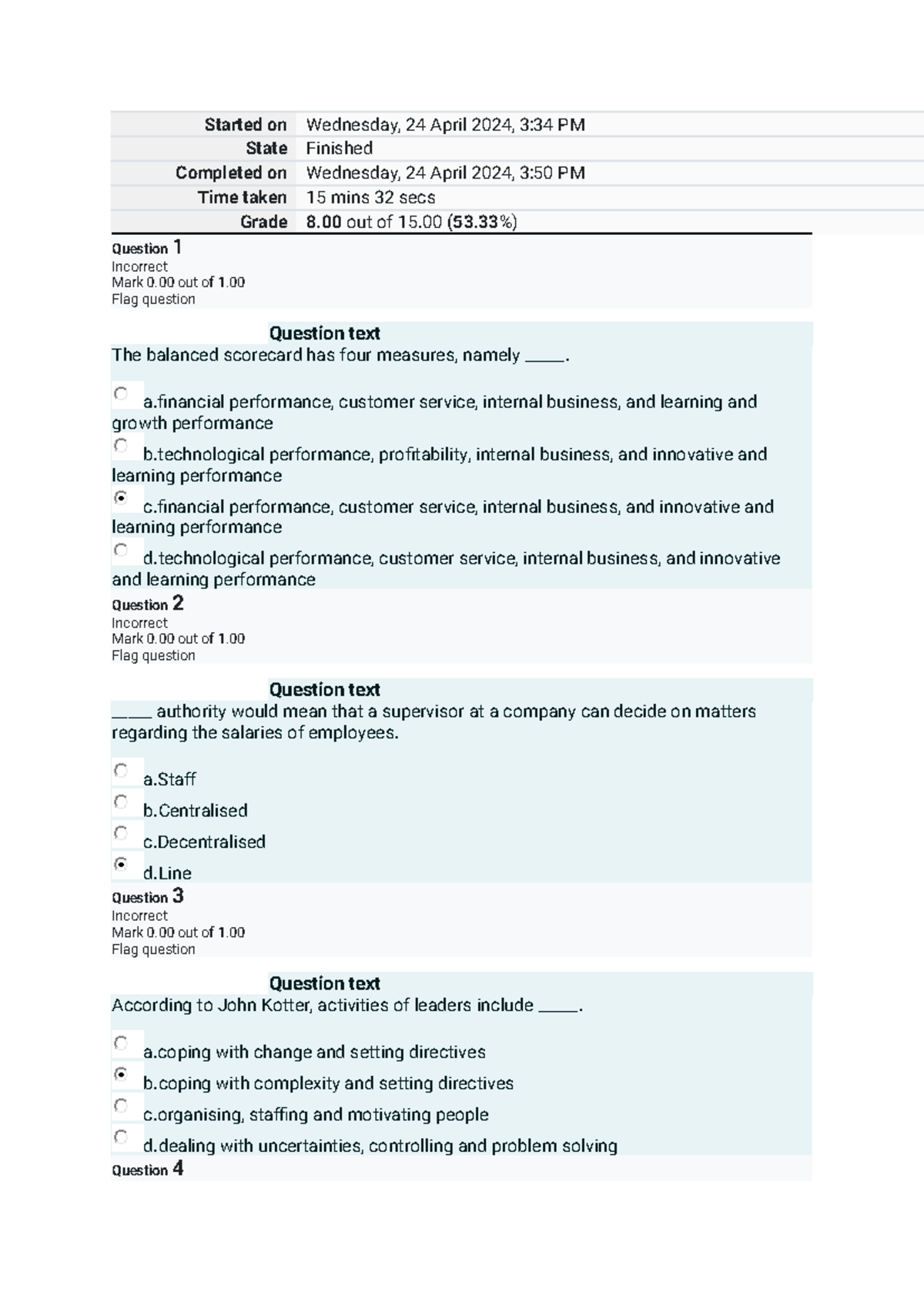 MNG2601 Assessment 6 - Started on Wednesday, 24 April 2024, 3:34 PM ...