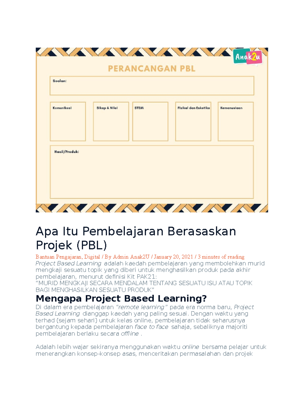 3. Pembelajaran Berasaskan Projek - Apa Itu Pembelajaran Berasaskan Projek (PBL) Bantuan ...