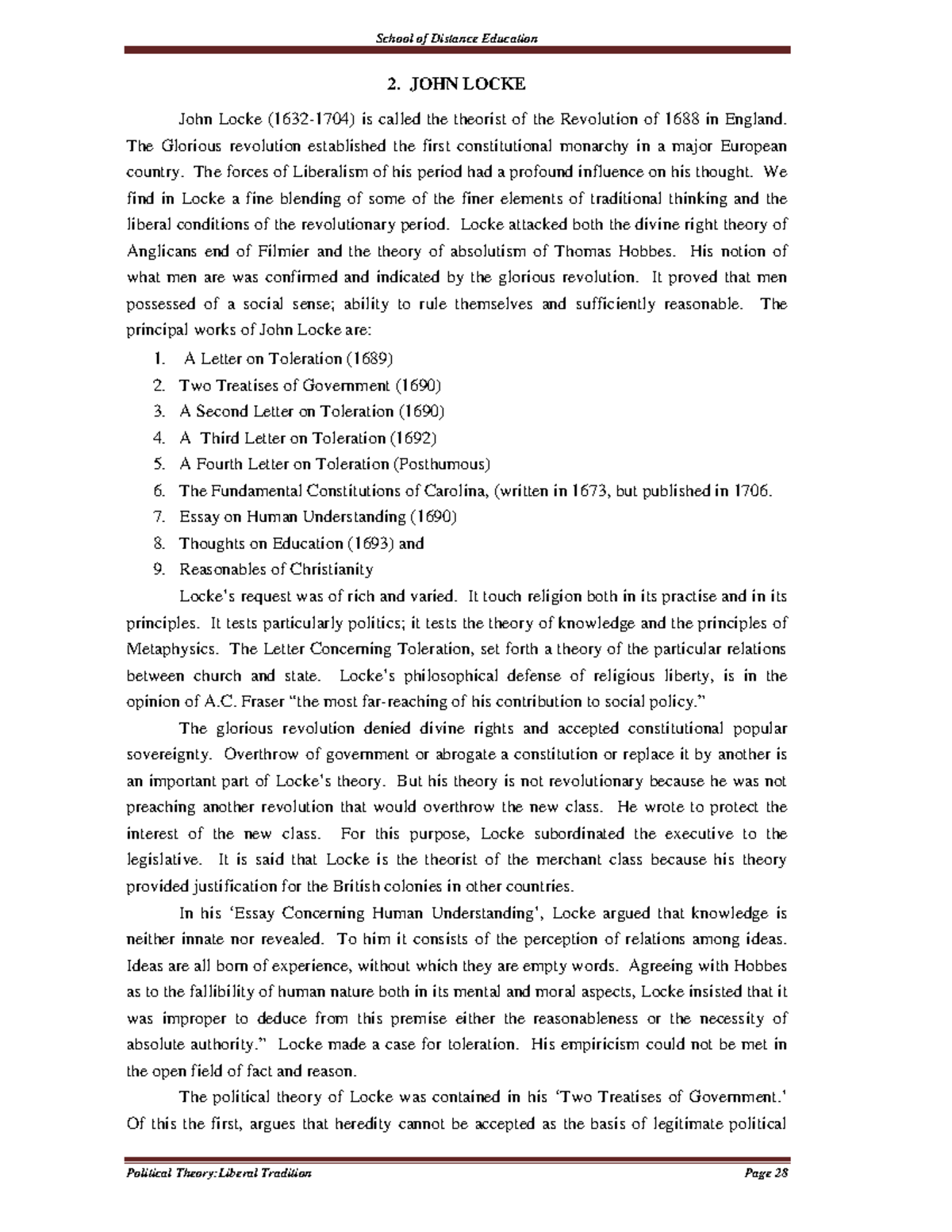 John Locke-4 - It's a lecture notes - 2. JOHN LOCKE John Locke (1632 ...