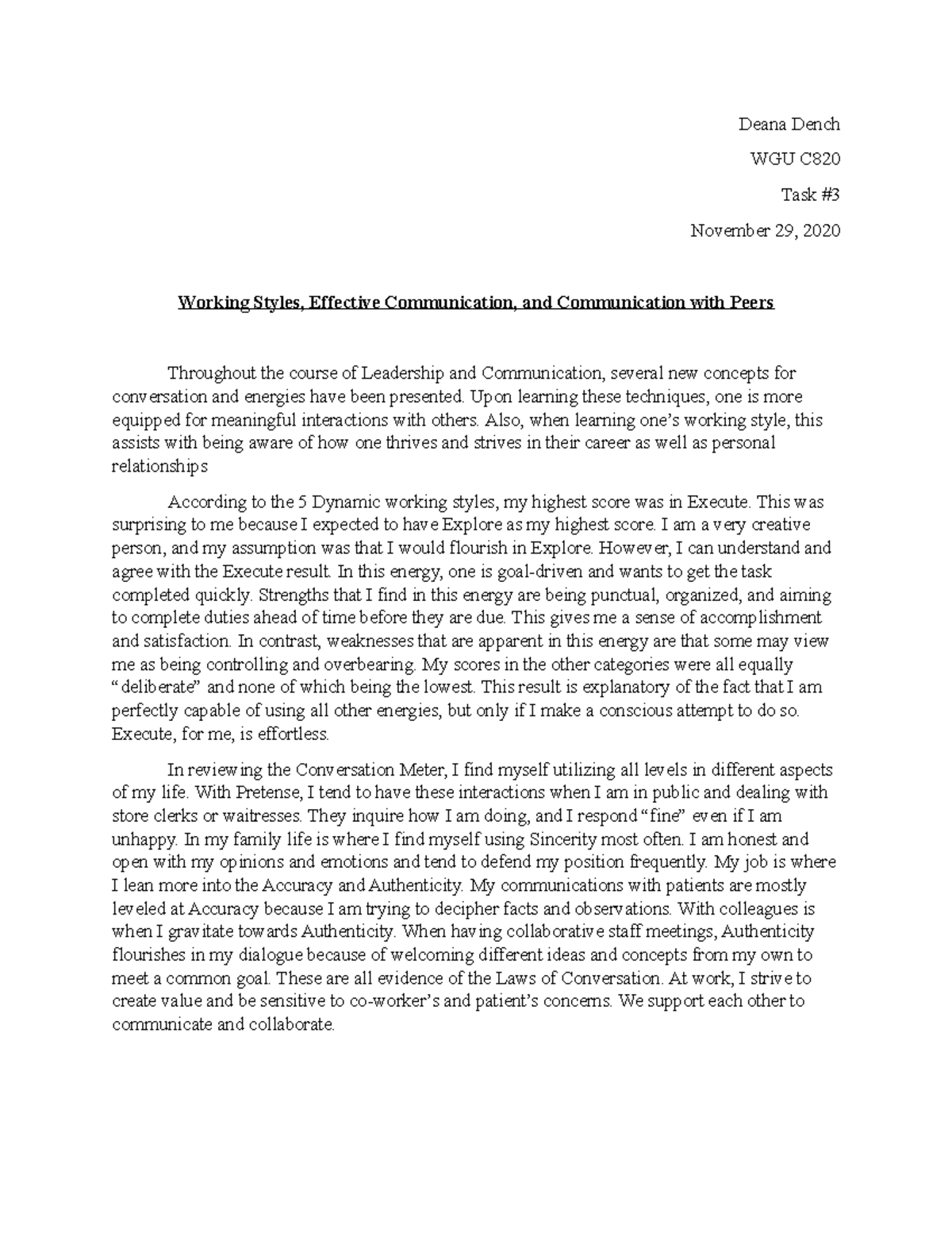 Task 3 C820 - Grade: pass - Deana Dench WGU C Task # November 29, 2020 ...