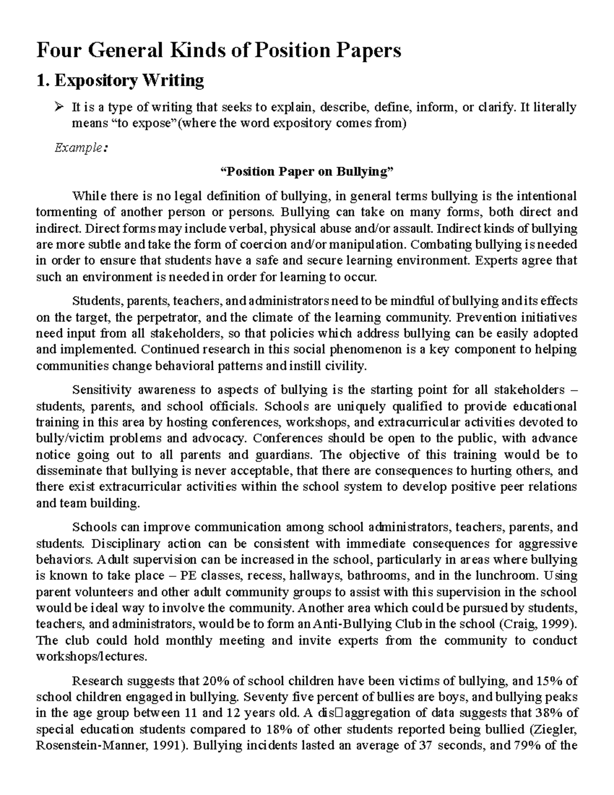 9.3Four General Kinds of Position Papers - Expository Writing It is a ...