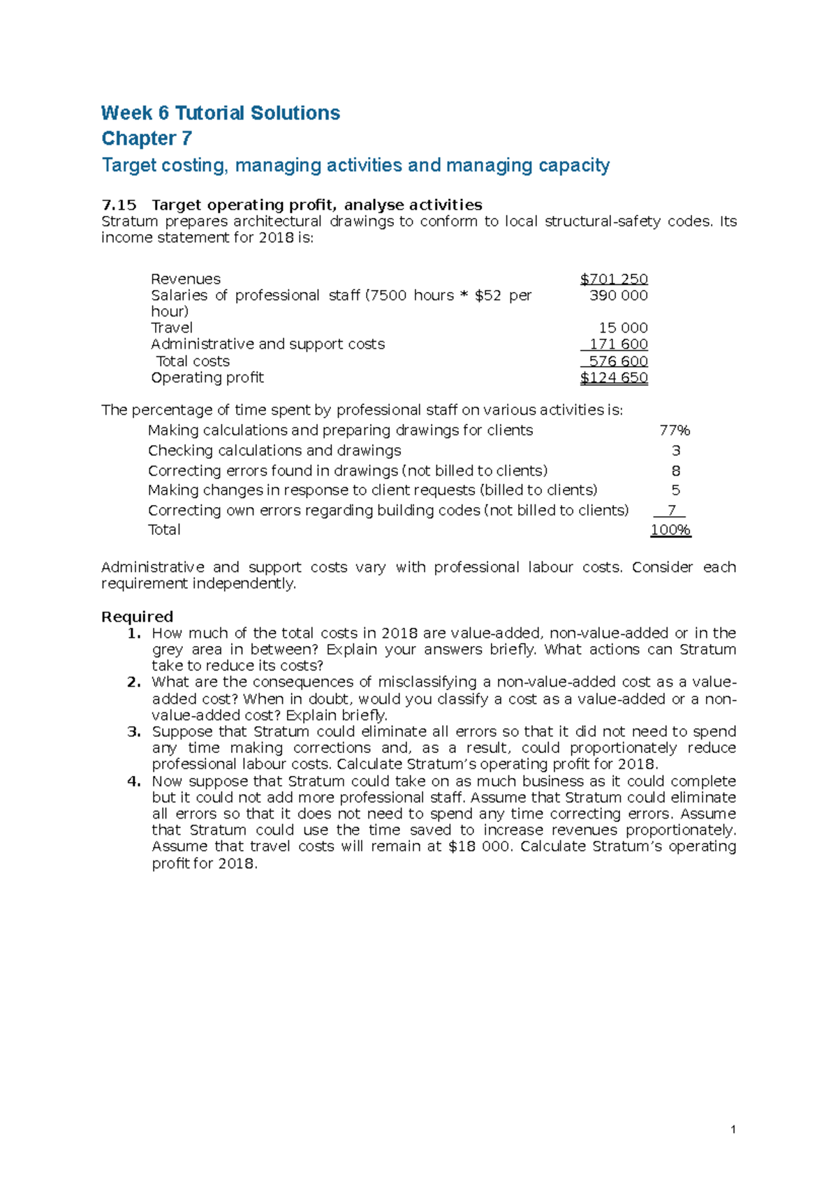 Week 6 Tutorial Solutions - Week 6 Tutorial Solutions Chapter 7 Target ...