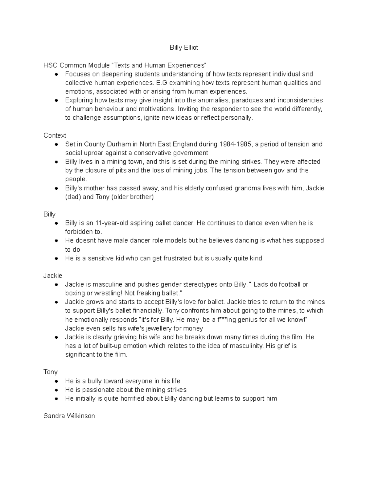 Billy Elliot EXAM Study - Billy Elliot HSC Common Module “Texts and ...