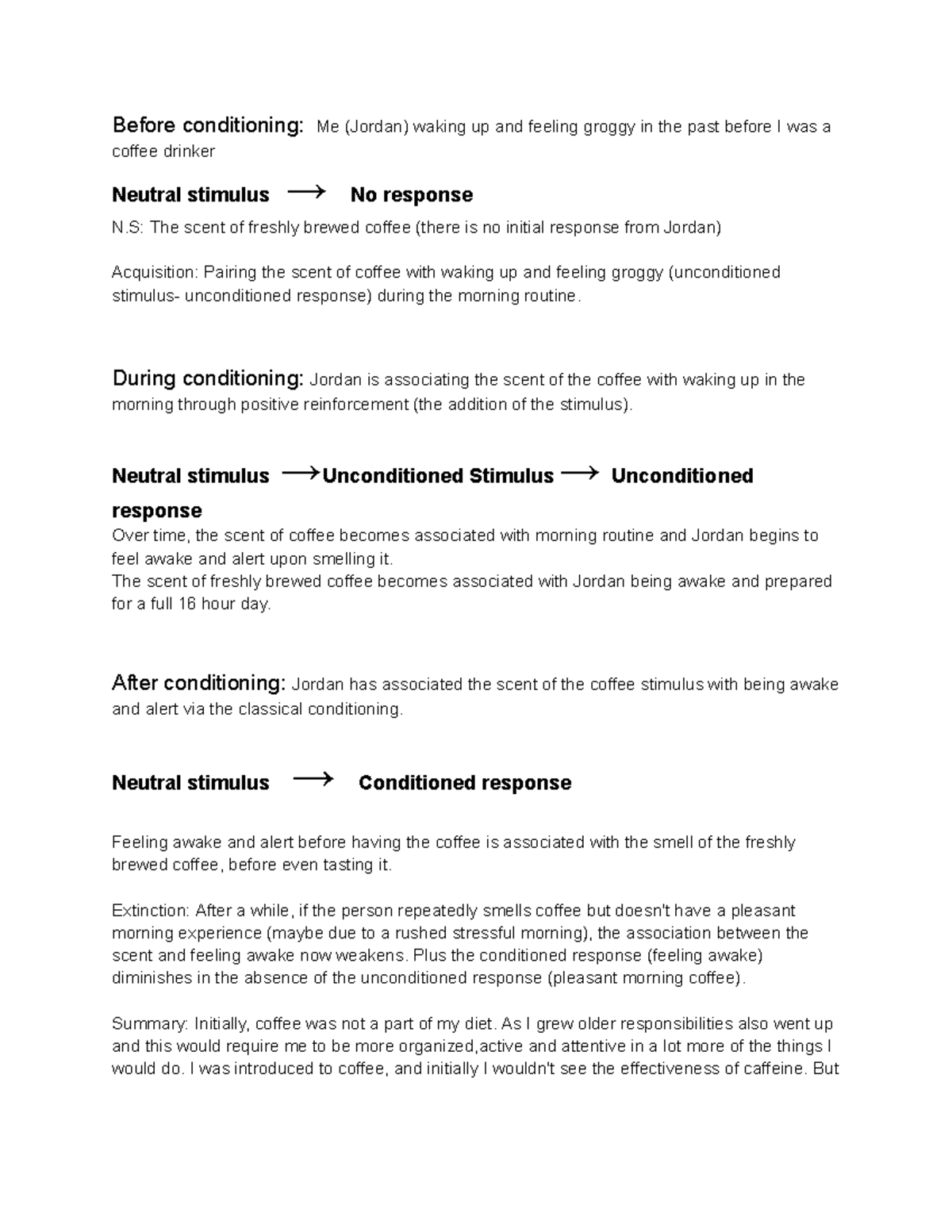 Jordan classical conditioning-2 - Before conditioning: Me (Jordan ...