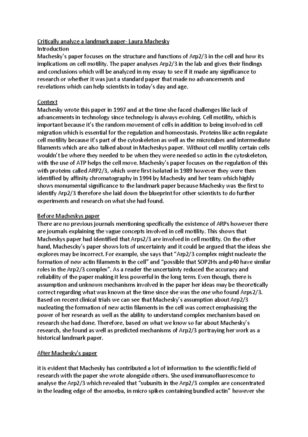 Critical analysis for assignment - Critically analyze a landmark paper ...