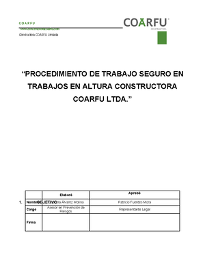 PTS-07-2020 procedimiento de trabajo en altura - Procedimiento de ...