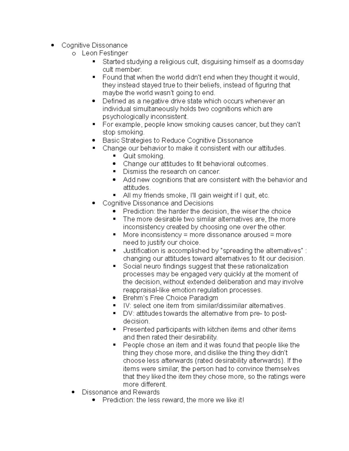 PSYC390 Notes Exam 2 Cognitive Dissonance and Persuasion - Cognitive ...