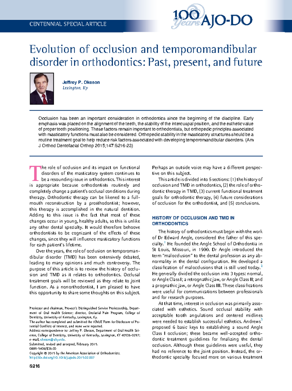 Evolution of occlusion and temporomandibular disorder in orthodontics ...