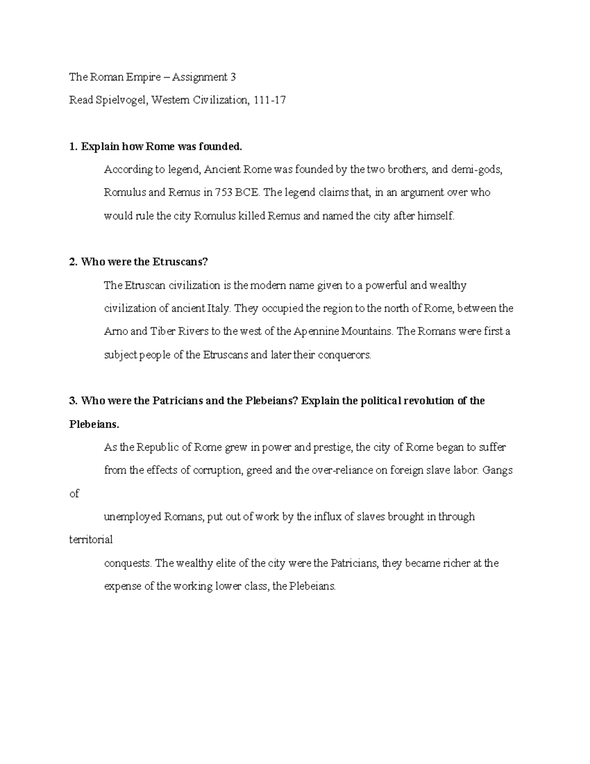 The Roman Empire – Assignment 3 - The Roman Empire – Assignment 3 Read ...