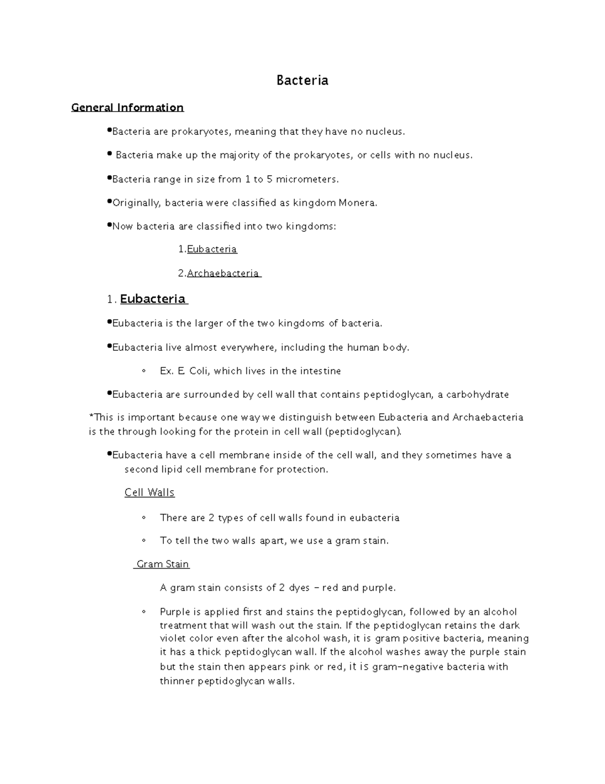 Bacteriaoutline - Bacteria - Bacteria General Information are ...