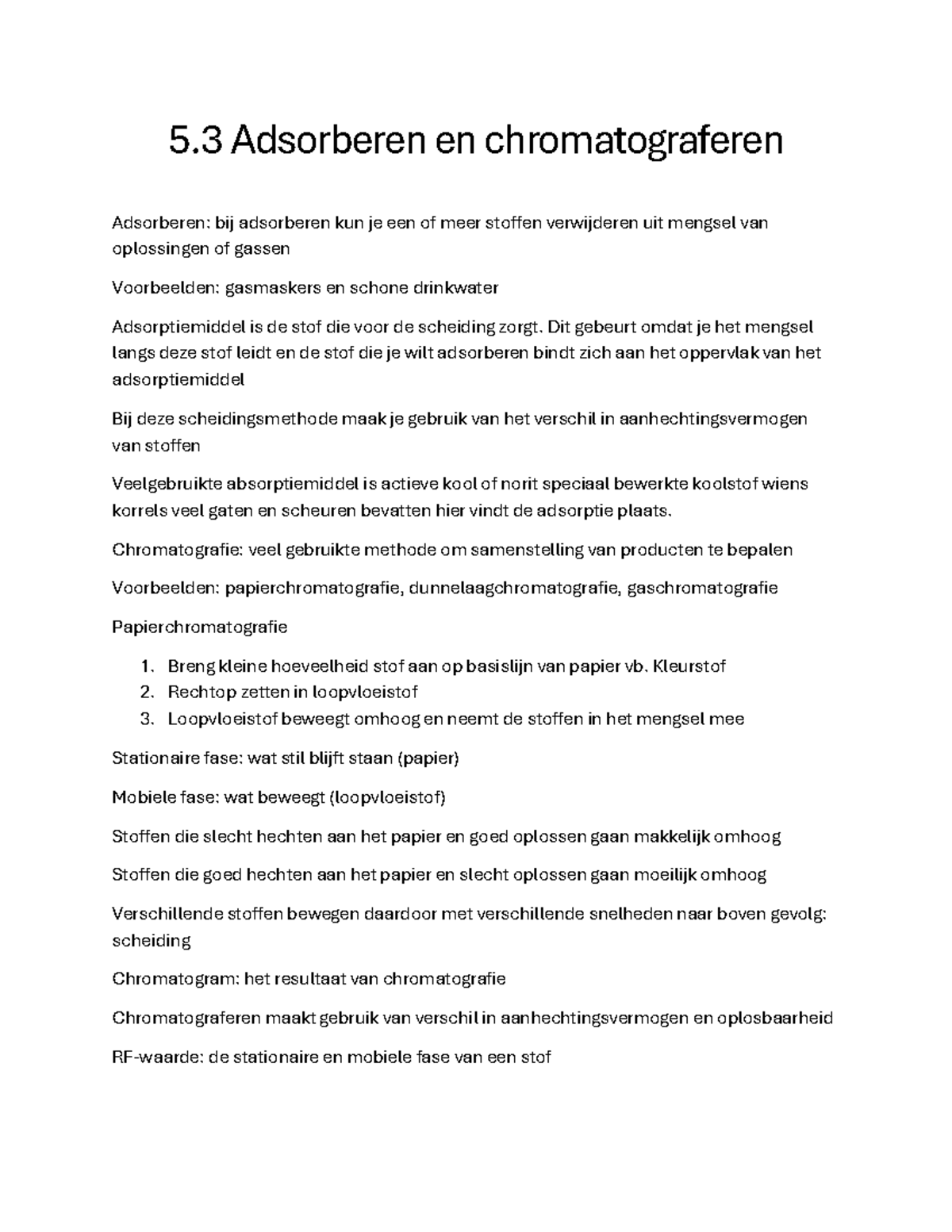 5.3 scheikunde samengevat - 5 Adsorberen en chromatograferen Adsorberen ...