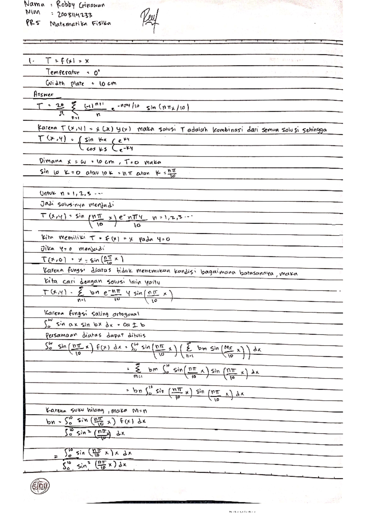 Robby Ginawan 2003 114233 Kelas B PR 5 Matematika Fisika 2 - Studocu