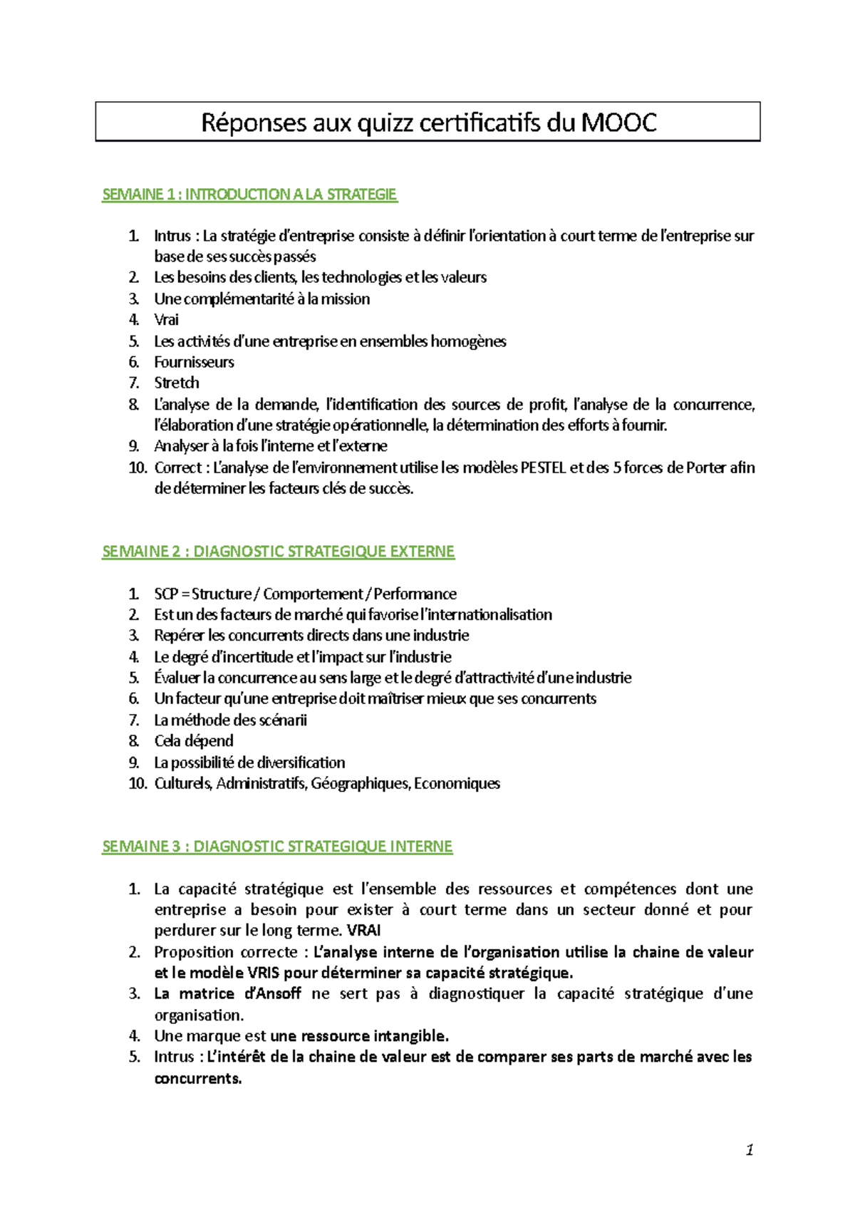 Réponses quizz certif du mooc - Réponses aux quizz certificatifs du MOOC SEMAINE 1 ...