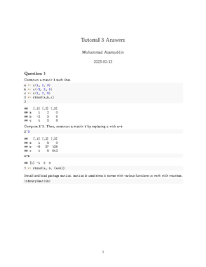 Tutorial 5 Answers - Tutorial 5 Answers Muhammad Azamuddin 2023-02- Question 1 Write a function ...