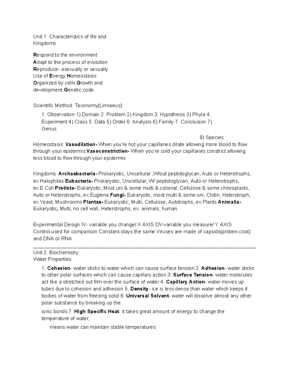Biology Final SOL study guide - Unit 1: Characteristics of life and ...