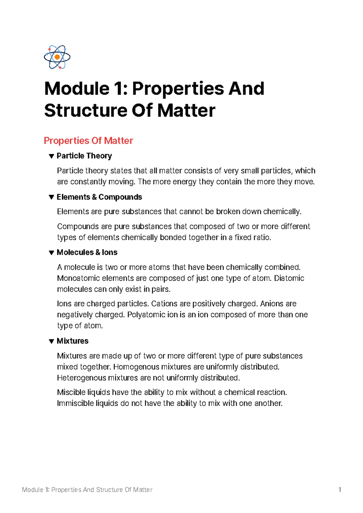 Module 1 Properties And Structure Of Matter - Module 1: Properties And ...