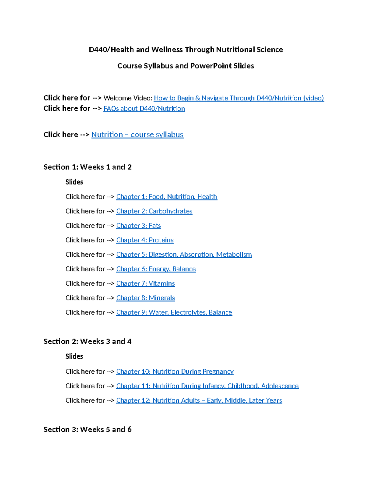 D440 Nutrition - Syllabus and Power Point slides copy - D440/Health and ...