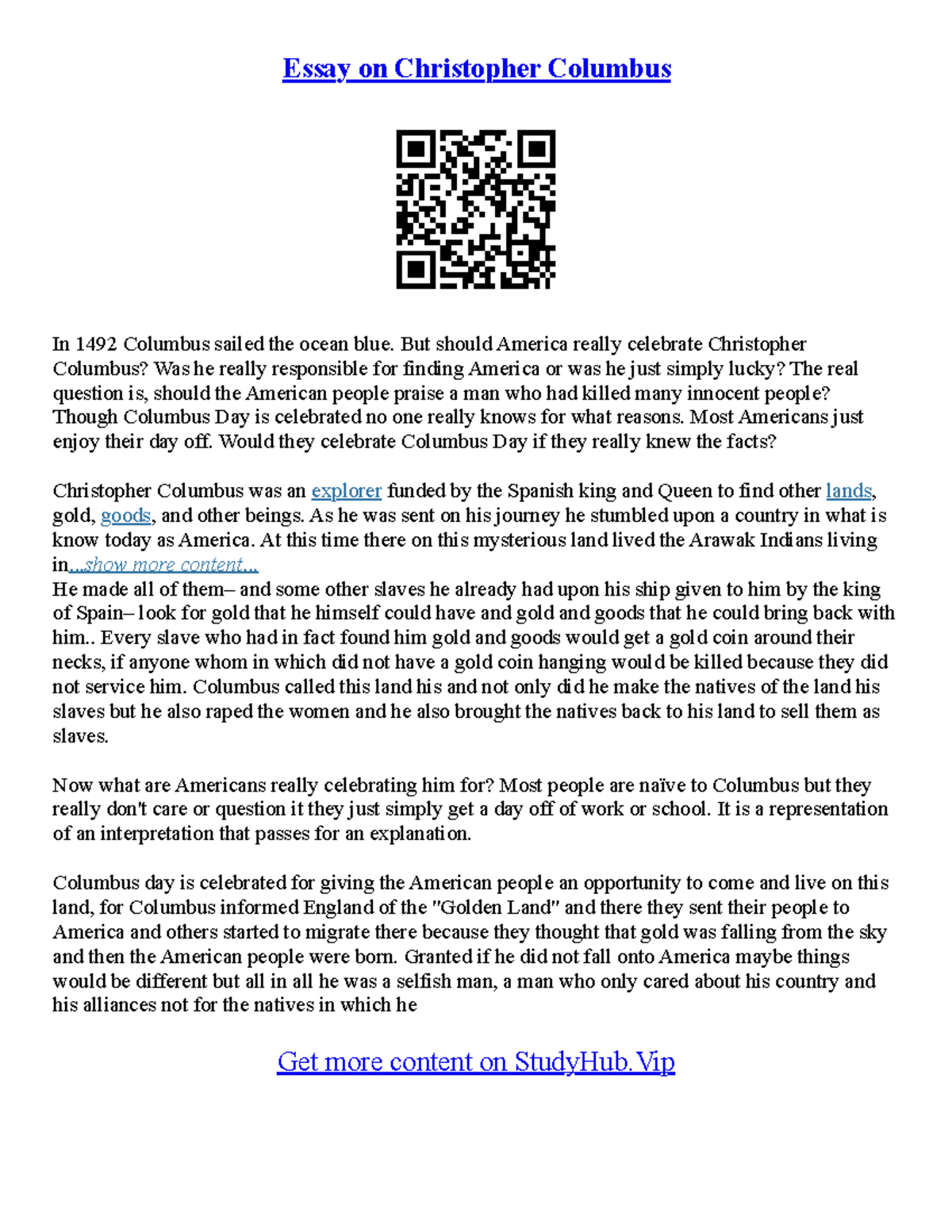 Essays On Christopher Columbus - But should America really celebrate ...