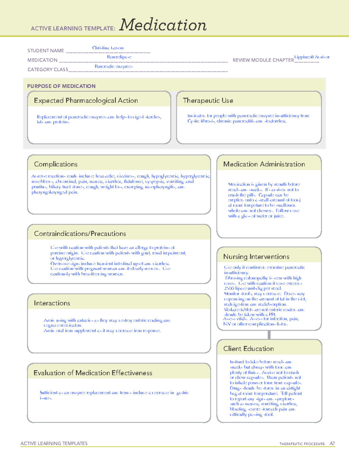 Active Learning Template medication Pancrelipase - ACTIVE LEARNING ...