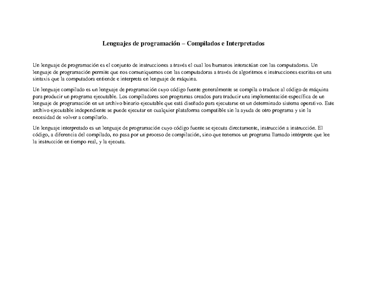 Compliladores e interpretes - Lenguajes de programación – Compilados e ...
