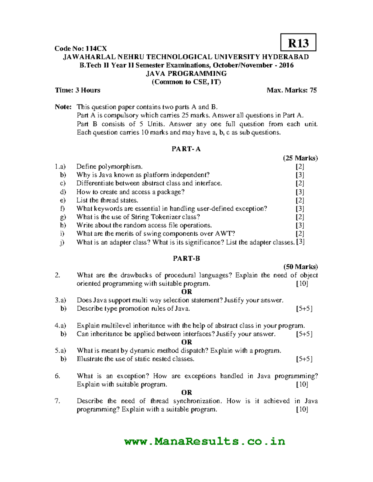 JAVA QP Nov-2016 - Question paper for soloving - Code No: 114CX ...