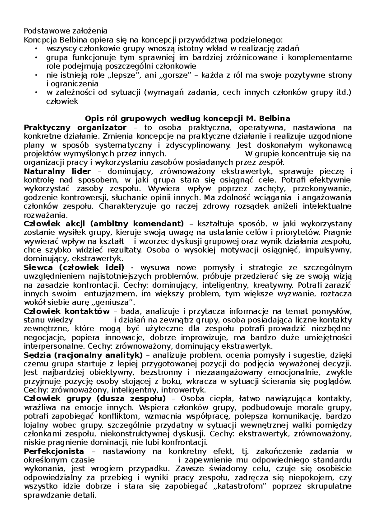 Opis ról grupowych wg koncepcji M - Podstawowe założenia Koncpcja ...